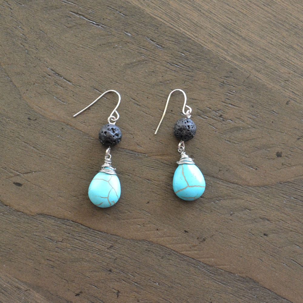 Turquoise Tear Drop - Natural Lava Stone Earrings - Essential Charms